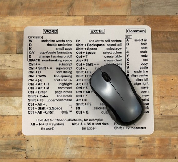 Word excel for Pc Shortcuts Mouse Pad / Desk Accessories - Etsy