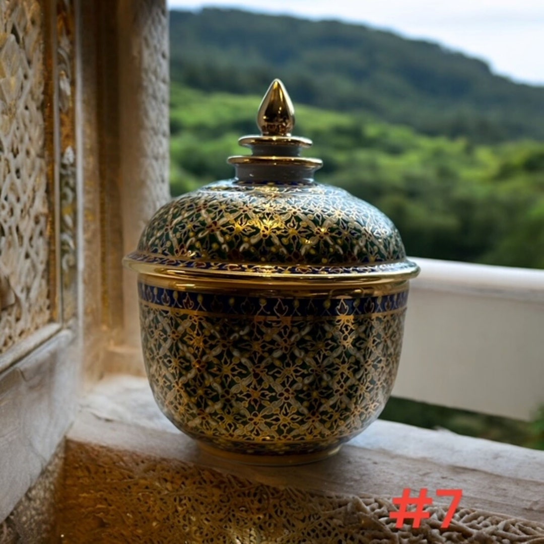 Vintage Decorative Thailand Benjarong, Thai Porcelain Pots, Gold Lidded ...