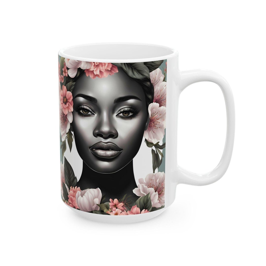 Floral Black Woman Mug African American Queen Drinkware Melanin Girl ...
