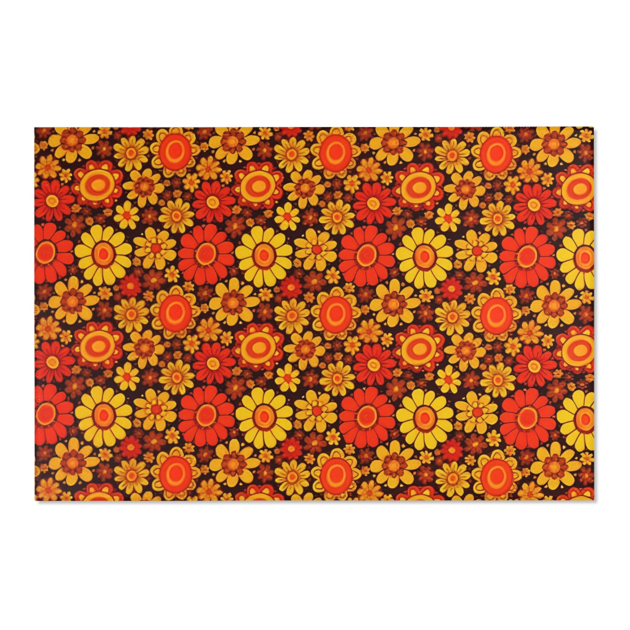 Mid Century Modern Area Rug Retro 70s Groovy Floral Rug Vintage Daisy ...