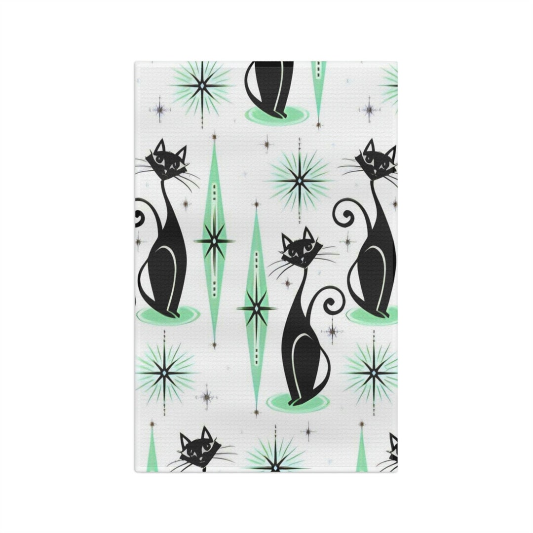 Atomic Cat Soft Tea Towel Retro Mid Century Modern Mint Green - Etsy