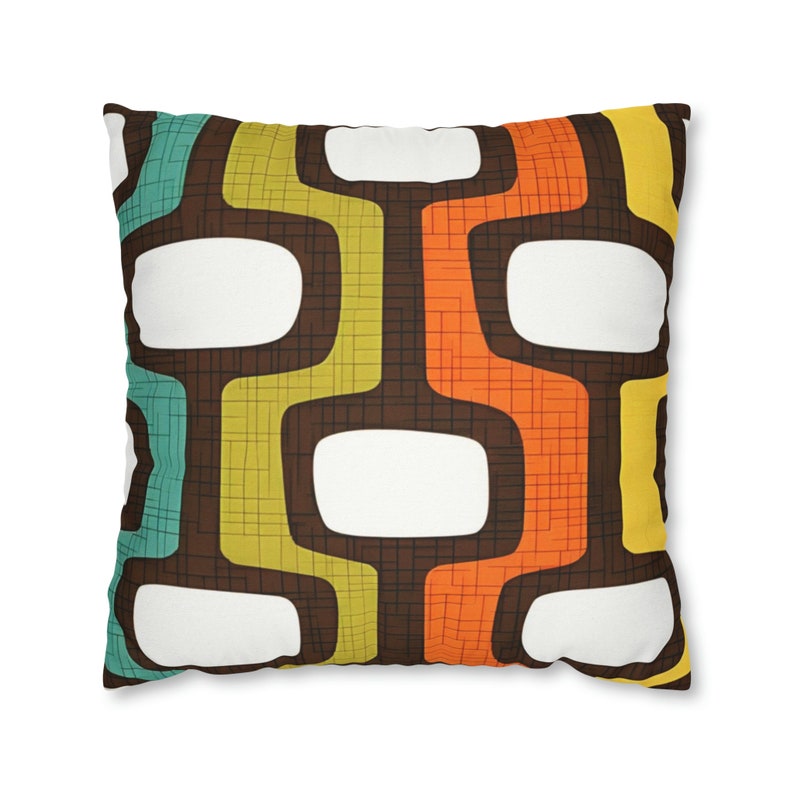 1960s Retro Pillow Cover Atomic Abstract Pillowcase Orange Mustard Mid ...