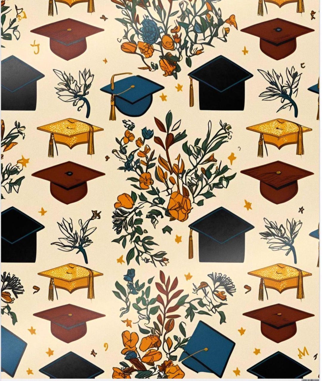 Graduation Wrapping Paper Floral Gift Wrap Celebration Party Wrap Sheet ...