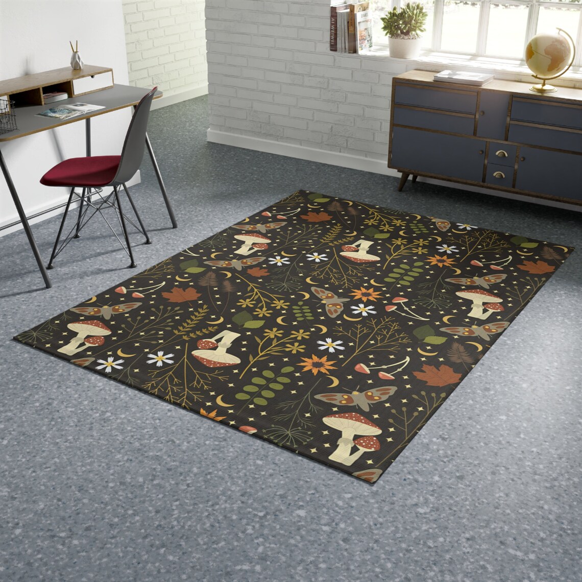 Cottagecore Area Rug Mushroom Floral Indoor Mat Botanical Living Room ...