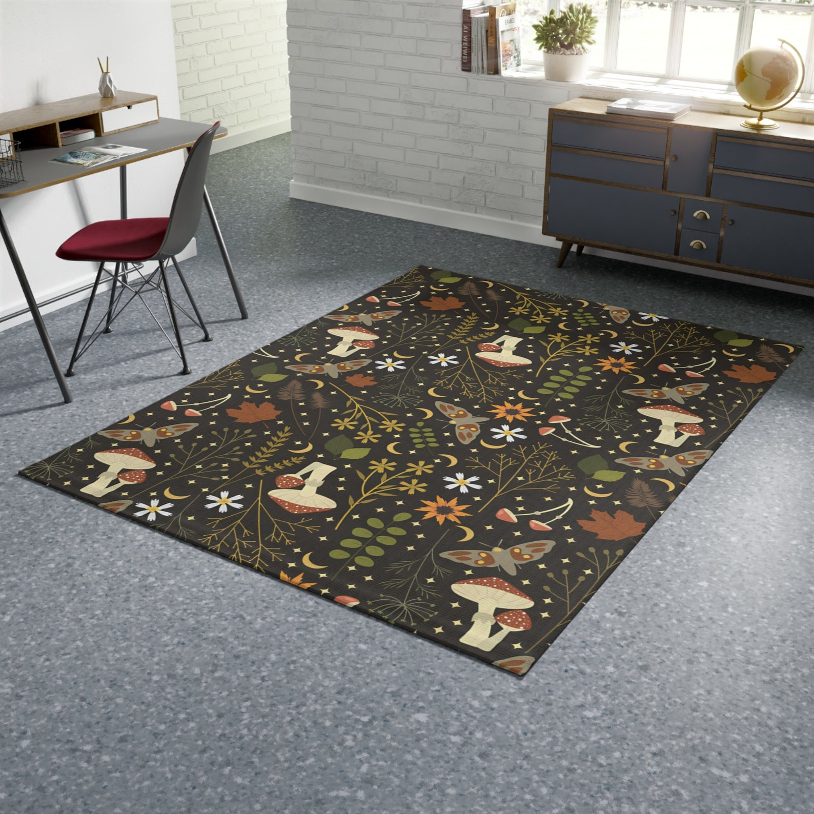 Cottagecore Area Rug Mushroom Floral Indoor Mat Botanical Living Room ...