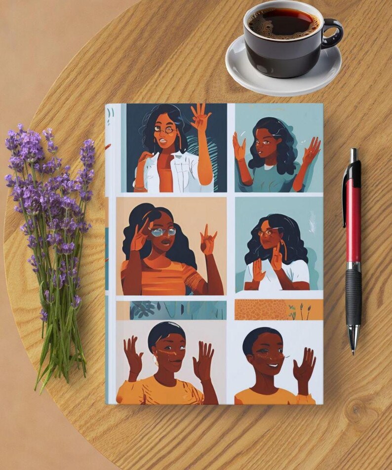 Sign Language Hardcover Matte Journal ASL Writing Book Afrocentric Art ...