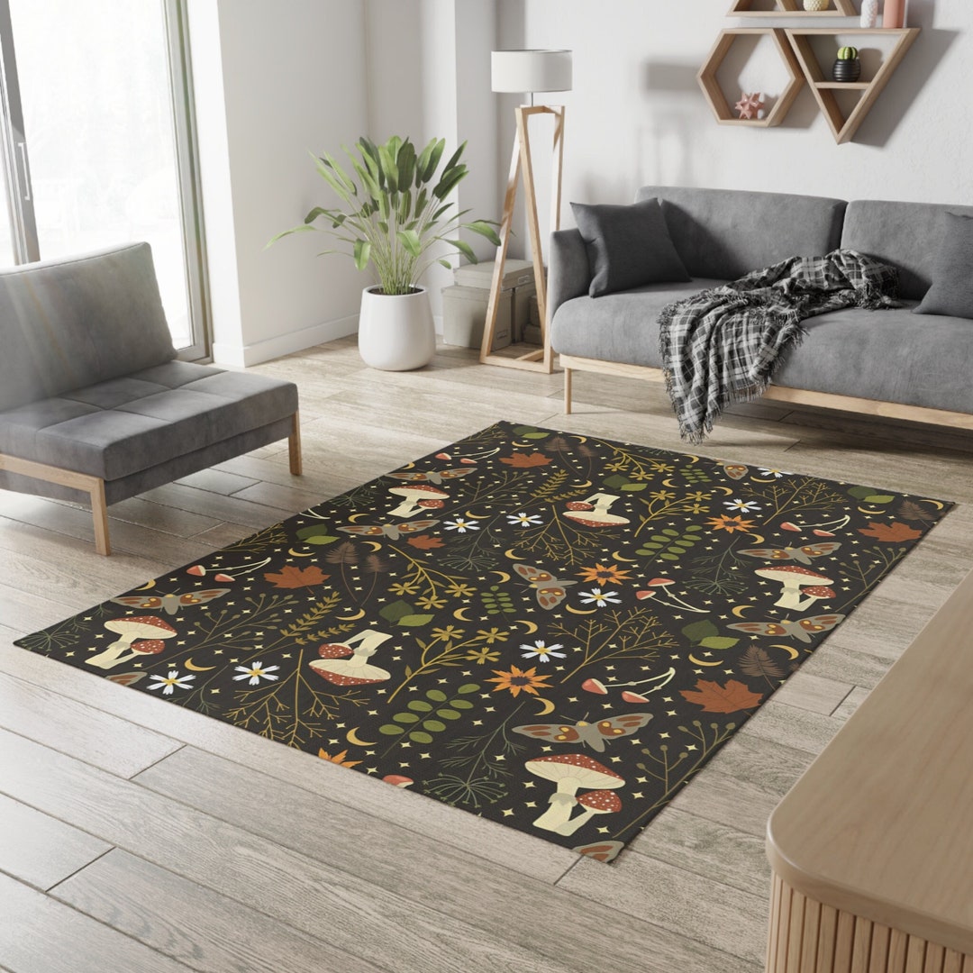 Cottagecore Area Rug Mushroom Floral Indoor Mat Botanical Living Room ...