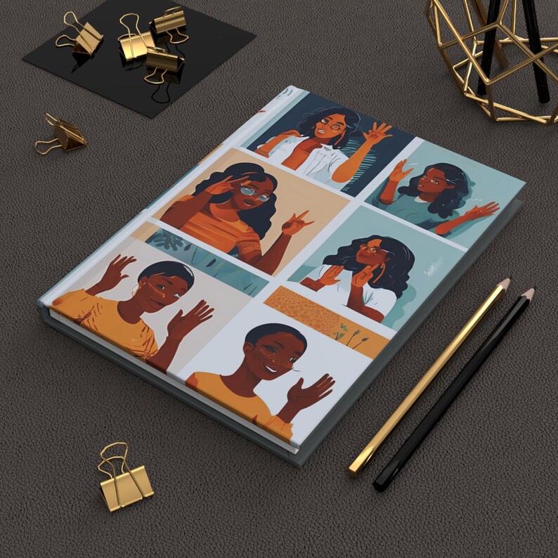 Sign Language Hardcover Matte Journal ASL Writing Book Afrocentric Art ...