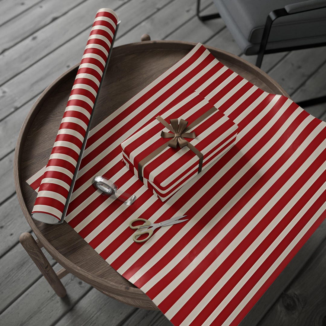 Red Striped Holiday Wrapping Paper Classy Christmas Gift Wrap ...