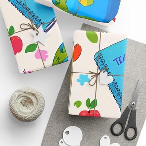 School Supply Print Wrapping Paper Roll Back to School Gift Wrap Sheet ...
