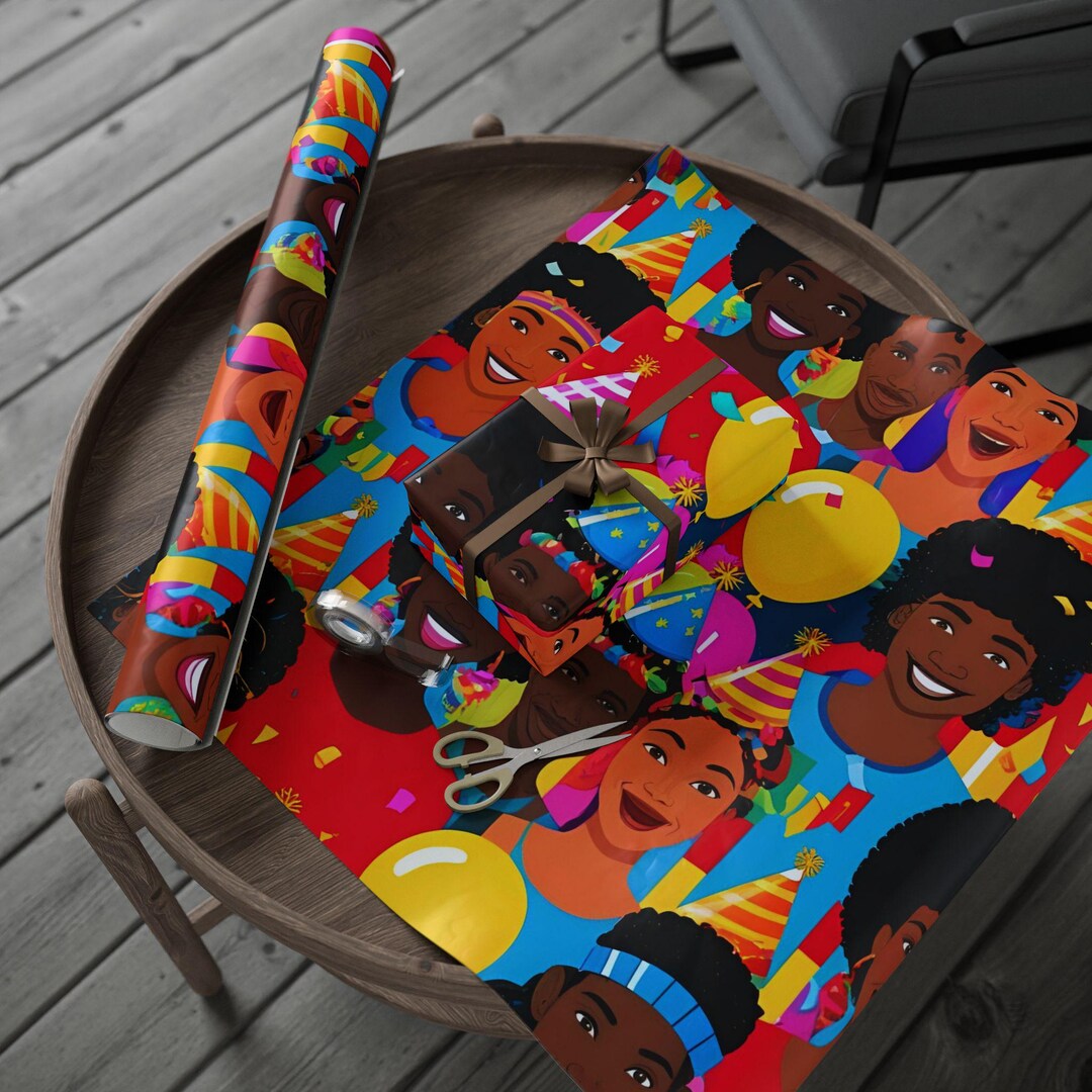 African Americans Birthday Wrapping Paper Afrocentric Gift Wrap Ethnic ...