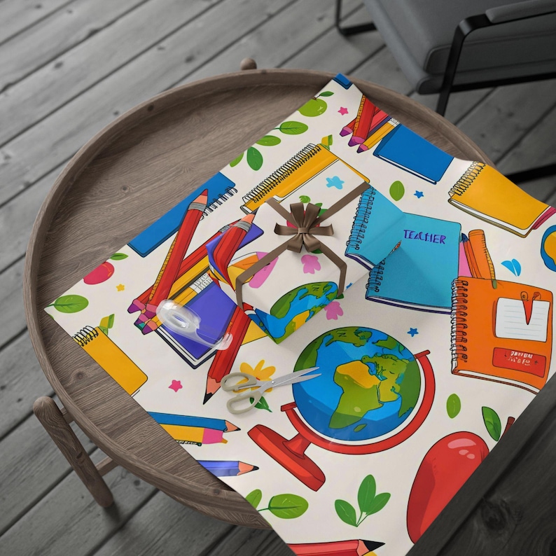 School Supply Print Wrapping Paper Roll Back to School Gift Wrap Sheet ...