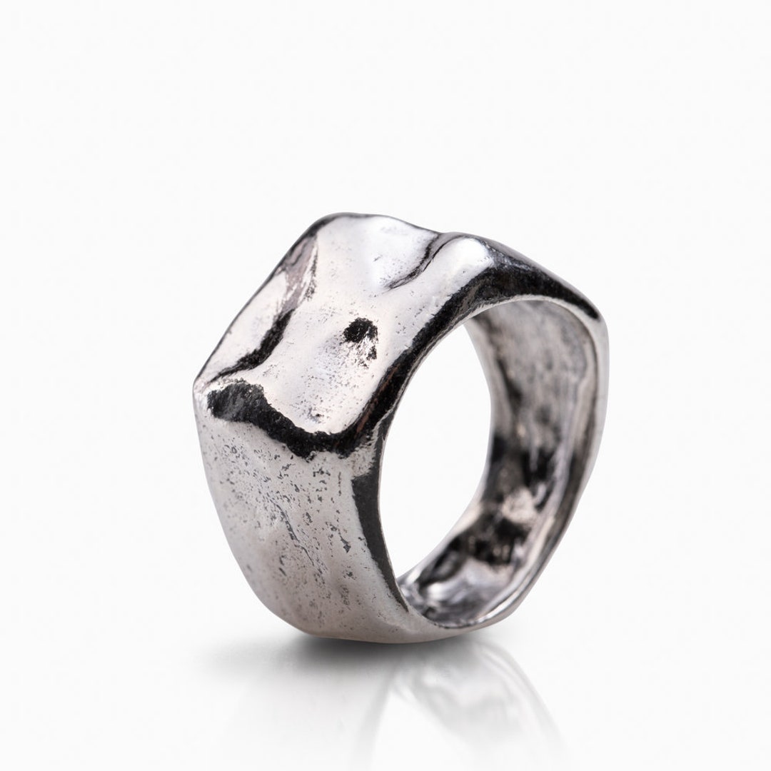 Amorphous Ring 925 Sterling Silver, Chunky Band, Artistic Hexagon ...