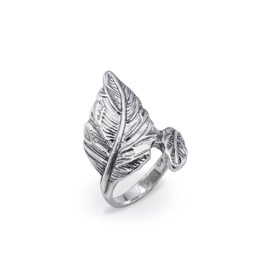 Silver Leaf Ring, Eco-friendly Art Deco Large Sterling Silver Leaf Wrap Ring, Chic Band Ring ...