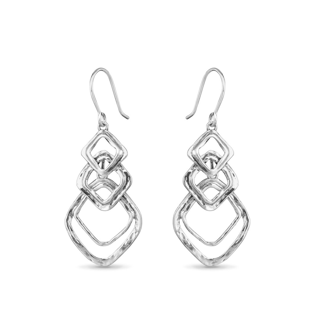 Square Drop Earrings, Long Silver Drop Square Dangle Geometric Unique ...