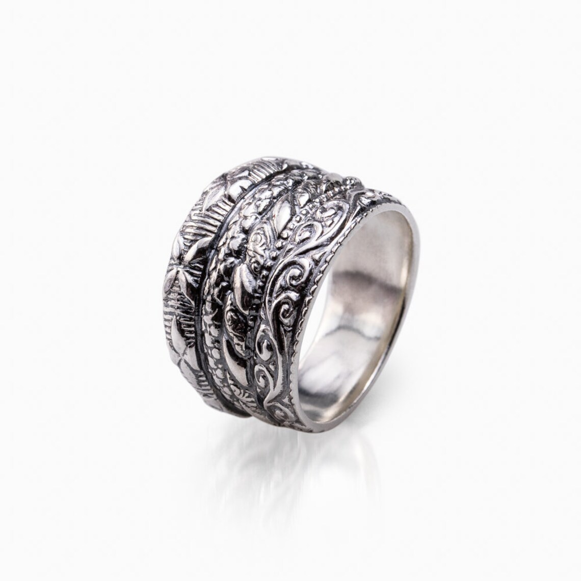 Wide Filigree Silver Ring Sterling Silver Filigree Boho - Etsy