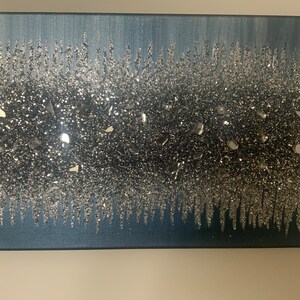 Blue and Silver Glitter Glass Painting, Blue and Silver Glitter ...