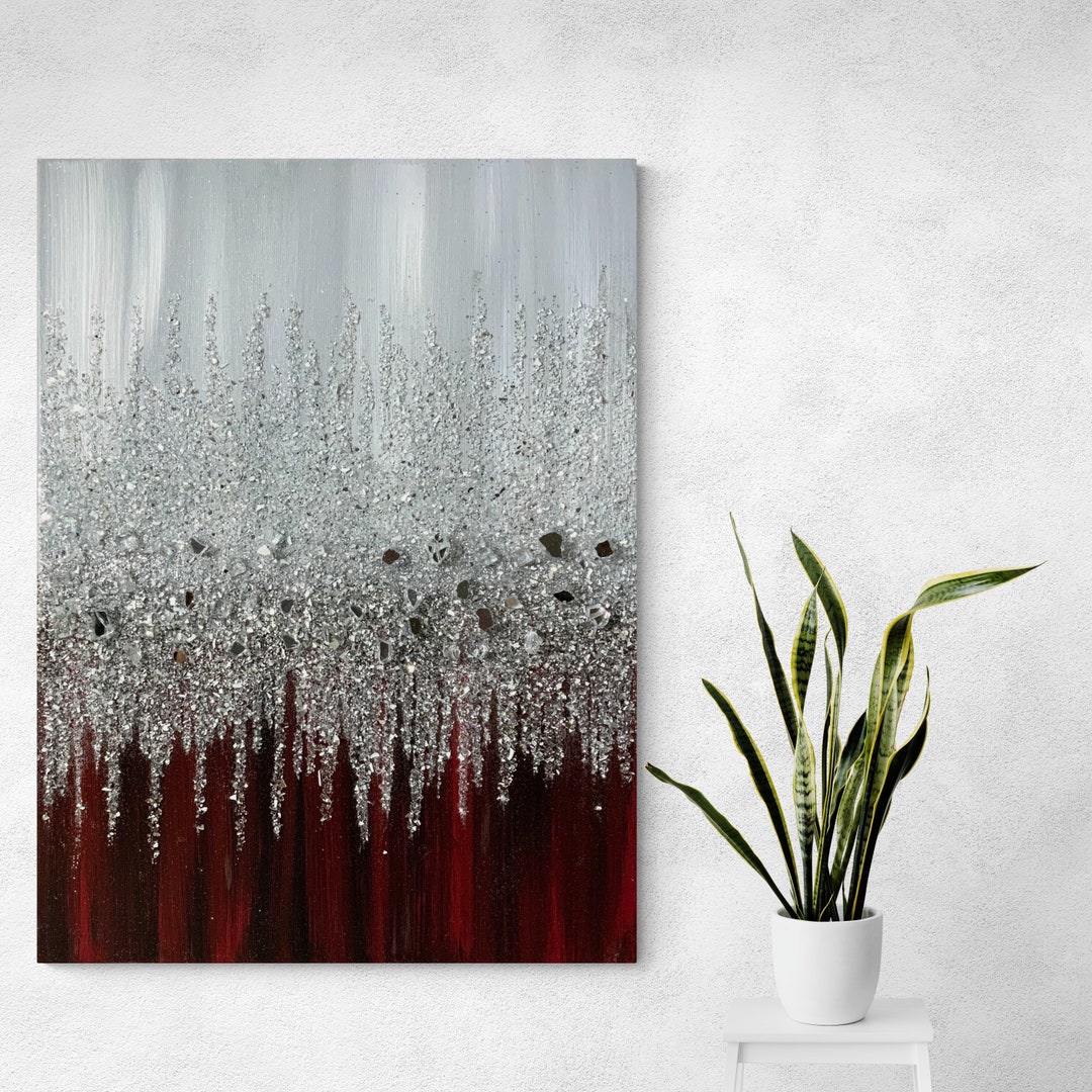 Red and Black Glitter Glass Painting, Black Glass Painting, Red Glass ...