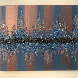 Blue and Copper Glitter Glass Painting, Blue Glass Painting, Copper ...