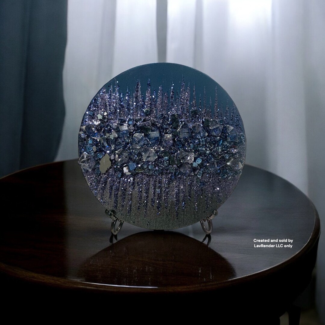 8x8 Inch Mini Navy Blue Glitter Glass Painting, Navy Blue Glass ...