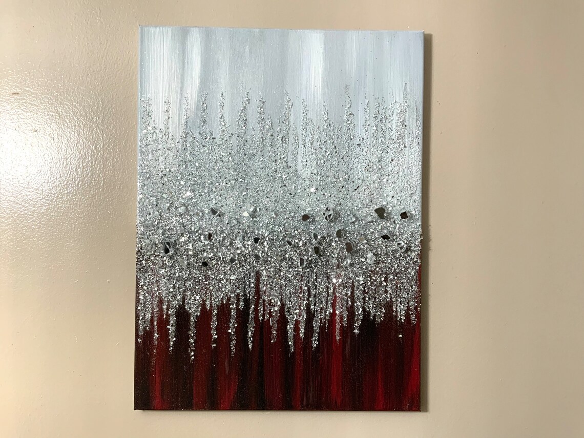 Red and Black Glitter Glass Painting Black Glass Painting - Etsy