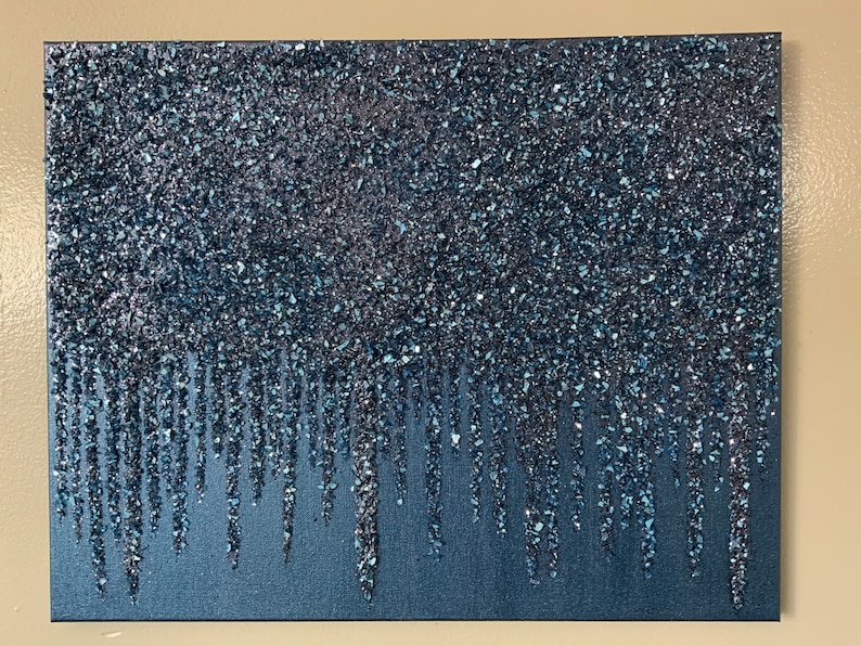 Navy Blue Glitter Painting Navy Blue Glass Painting Navy - Etsy