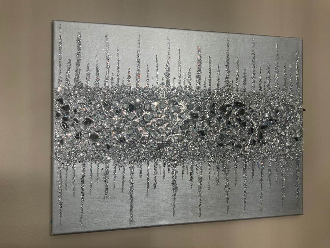 Silver Glitter Painting Silver Glitter Glass Painting Silver - Etsy