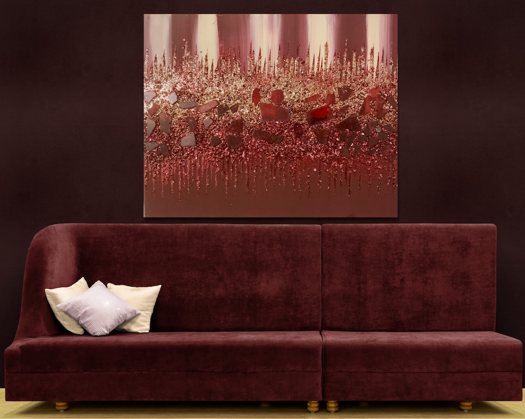 Red and Beige Glitter Glass Painting, Red Glass Painting, Red Glitter ...