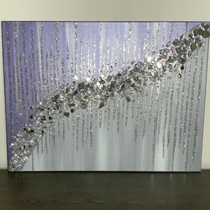 Amethyst and Gray Glitter Glass Painting,glass Wall Art, Glitter Wall ...