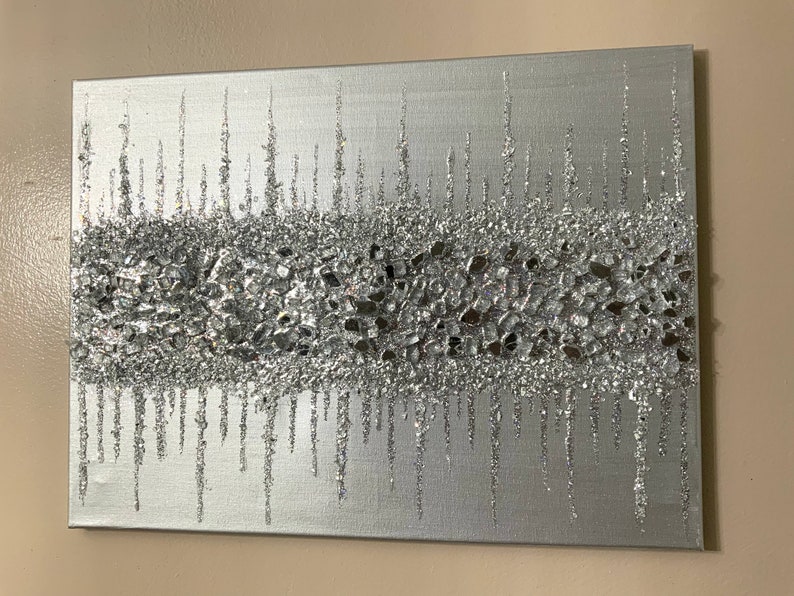 Silver Glitter Painting, Silver Glitter Glass Painting, Silver Glam Art ...