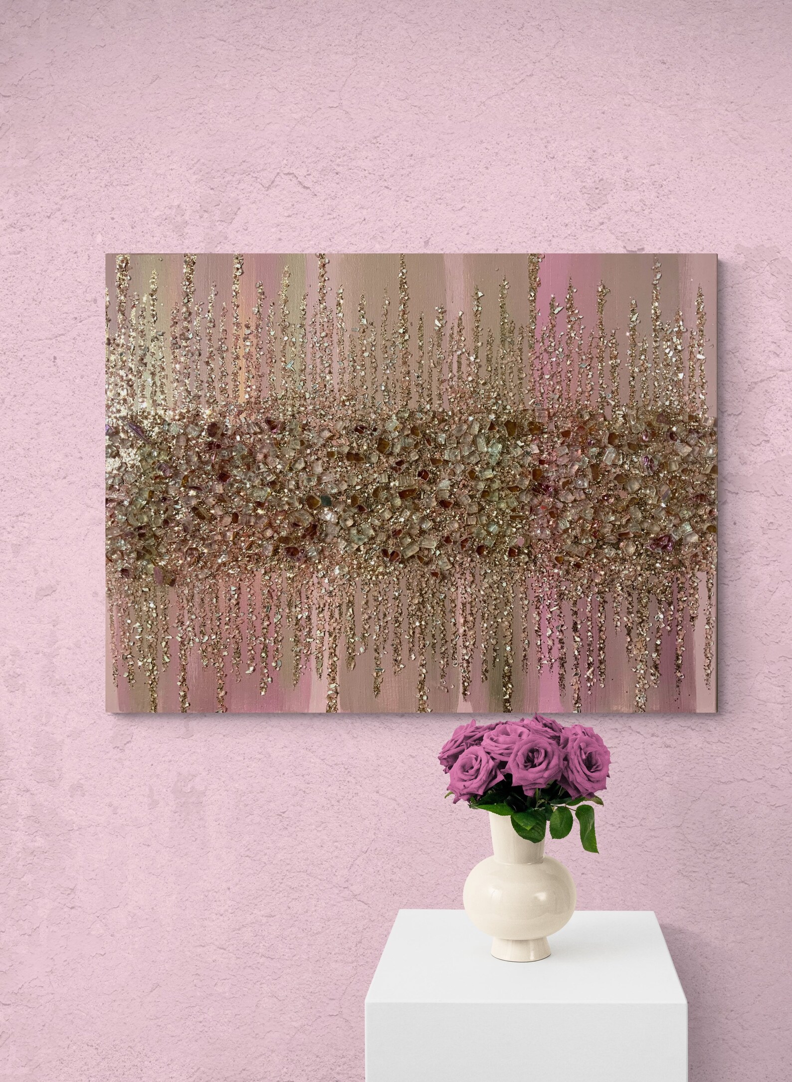 Pink and Gold Glitter Glass Painting Pink Glitter Painting - Etsy