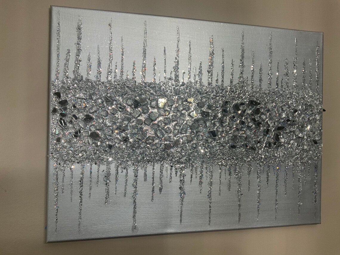 Silver Glitter Painting Silver Glitter Glass Painting Silver - Etsy