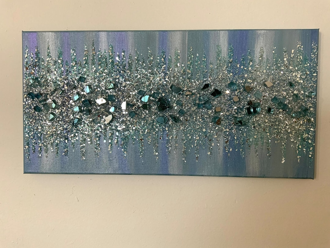 Blue Glitter Painting, Blue Glass Painting, Blue Glitter Glass Painting, Blue Painting, Abstract ...