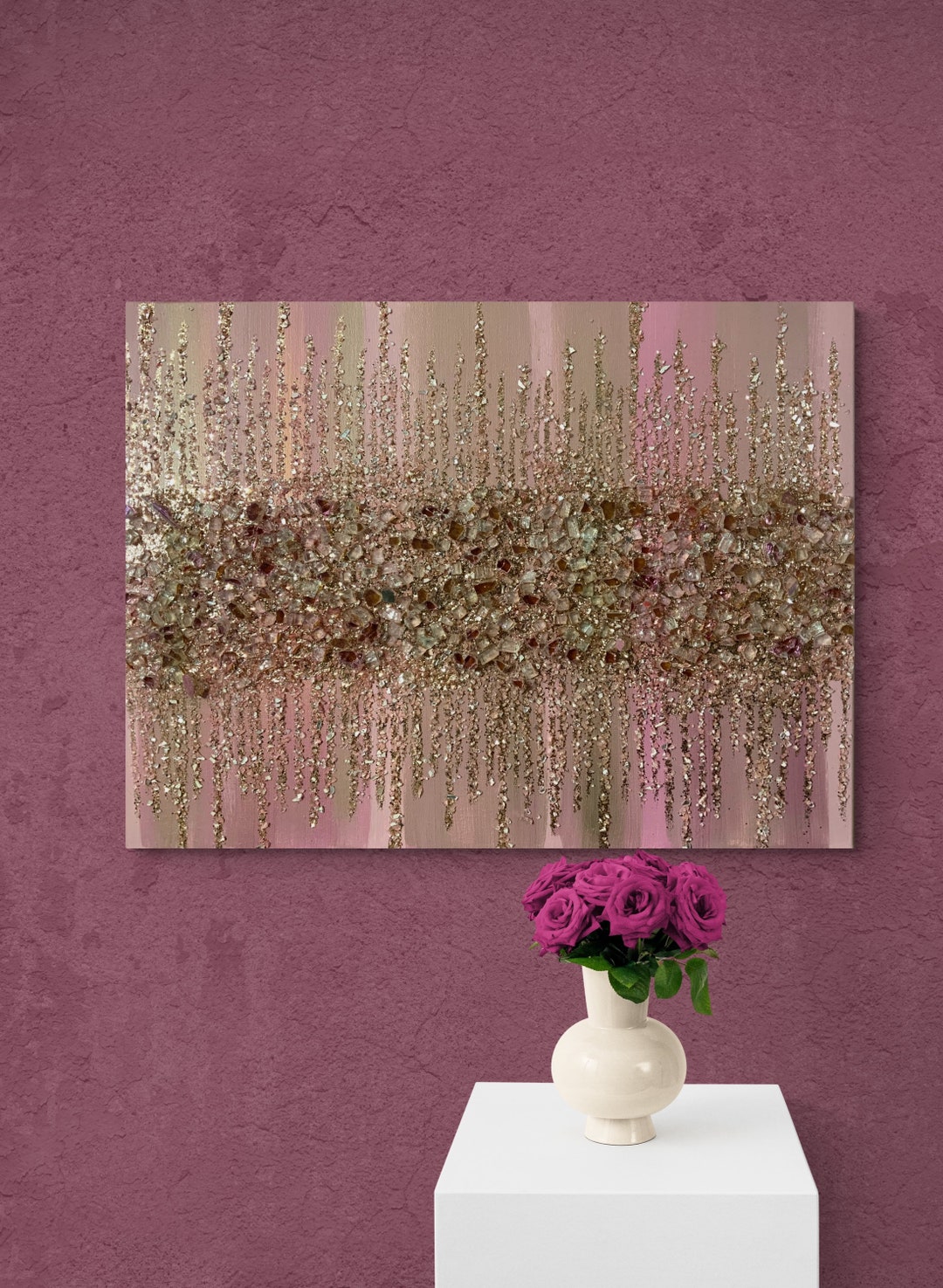 Pink and Gold Glitter Glass Painting Pink Glitter Painting - Etsy