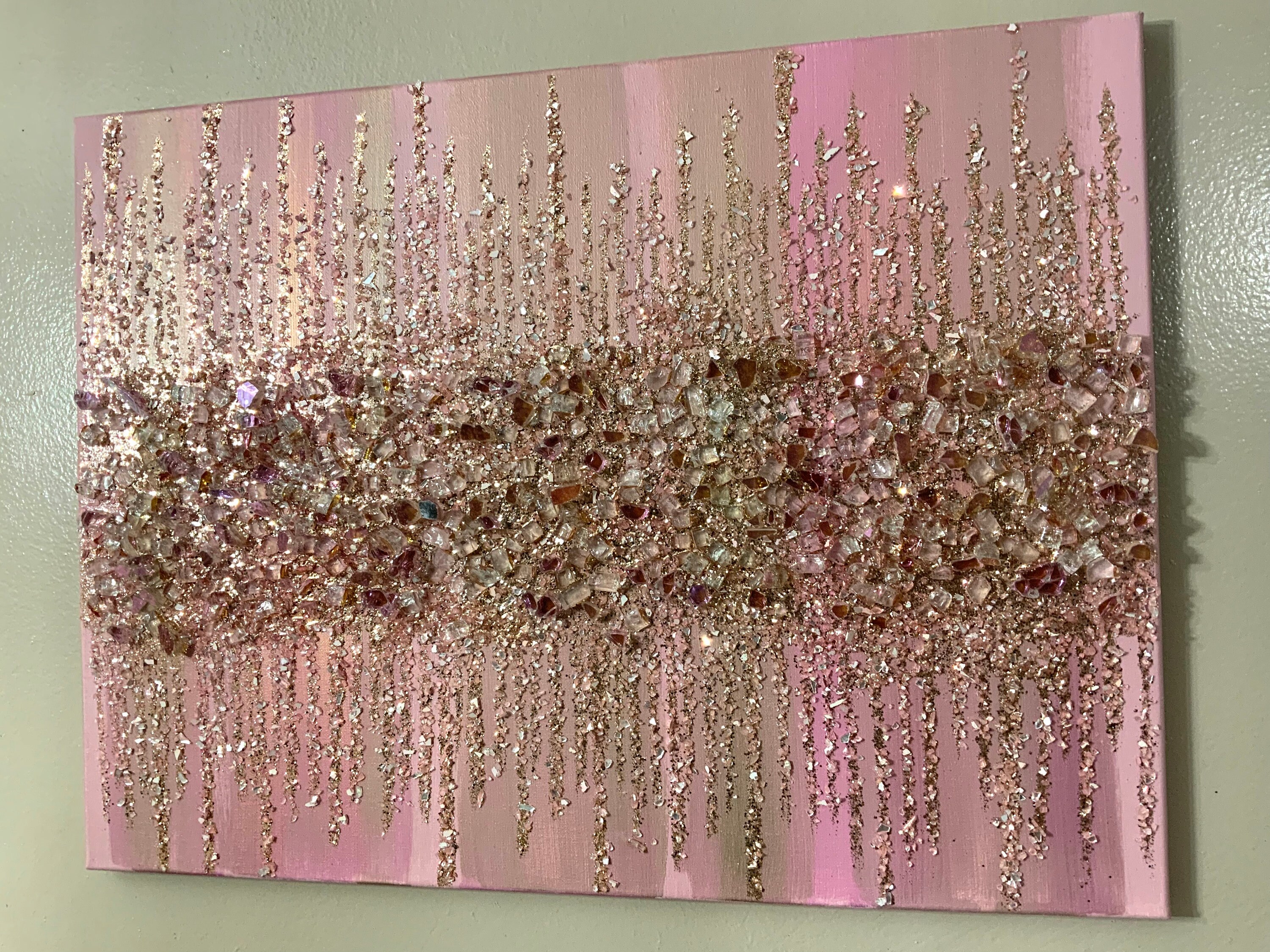 Pink and Gold Glitter Glass Painting Pink Glitter Painting - Etsy