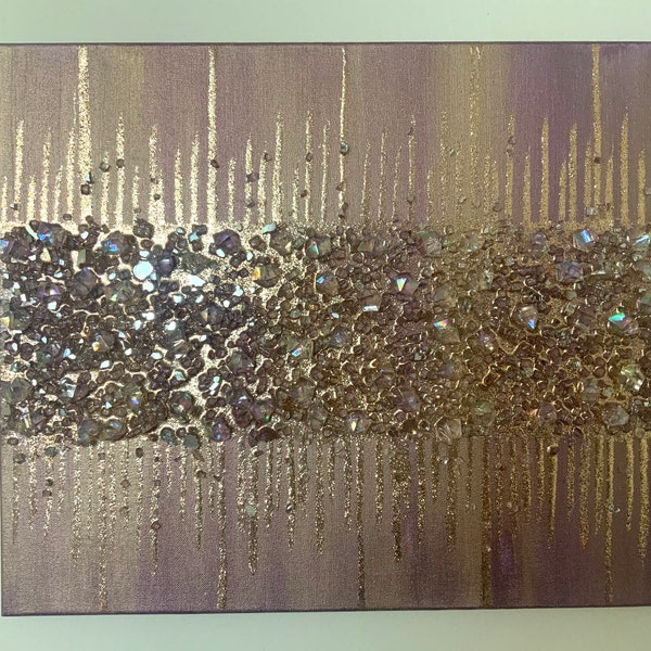 Pink and Gold Glitter Glass Painting, Pink Glitter Painting, Gold ...