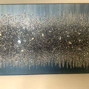 Blue and Silver Glitter Glass Painting, Blue and Silver Glitter ...