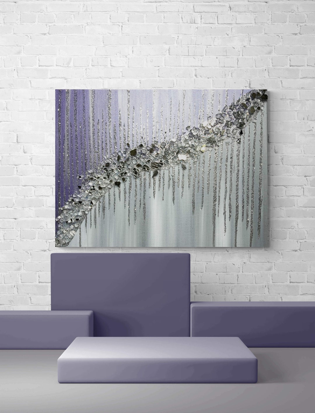 Amethyst and Gray Glitter Glass Painting,glass Wall Art, Glitter Wall ...