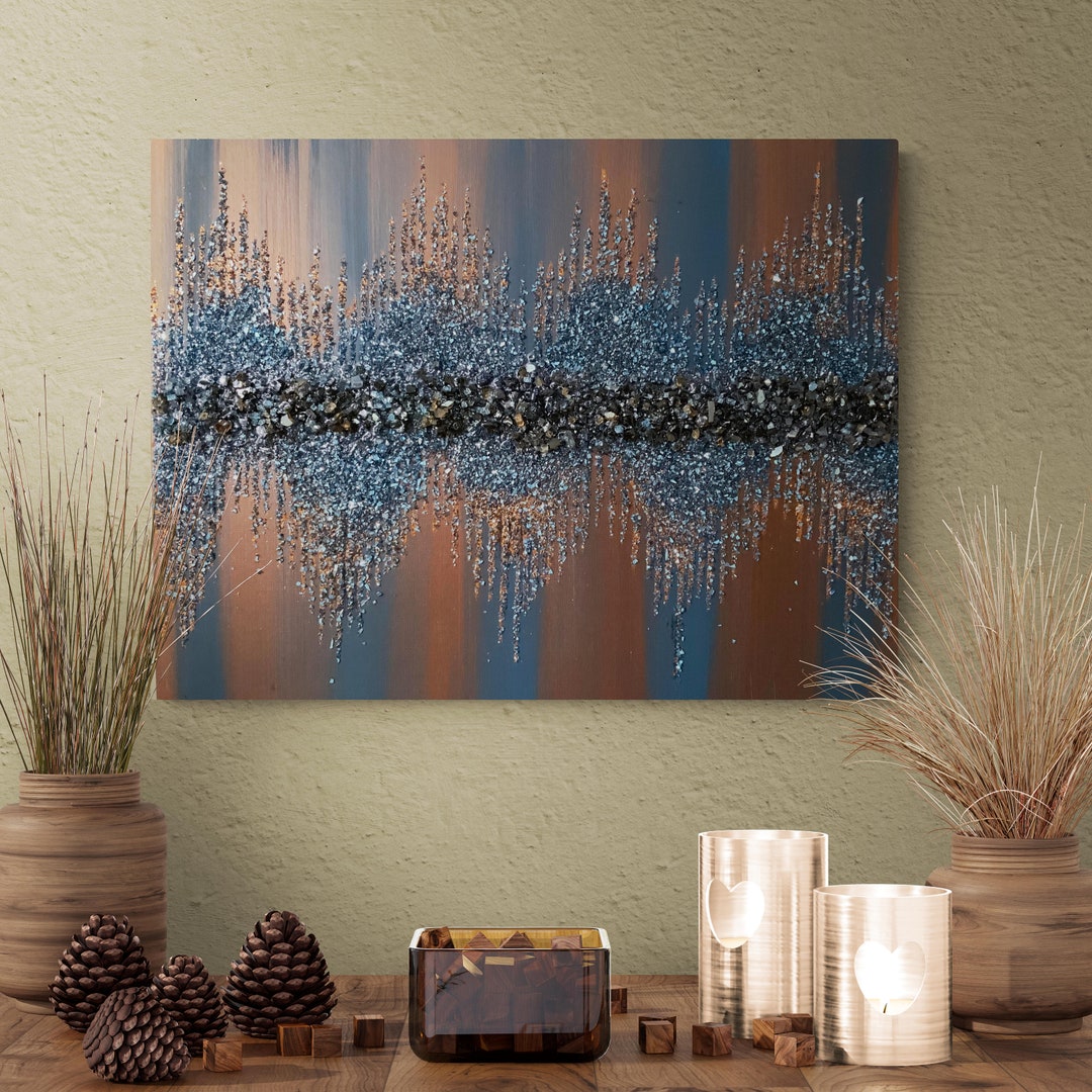 Blue and Copper Glitter Glass Painting, Blue Glass Painting, Copper ...