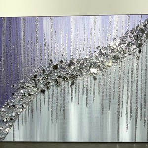 Amethyst and Gray Glitter Glass Painting,glass Wall Art, Glitter Wall ...