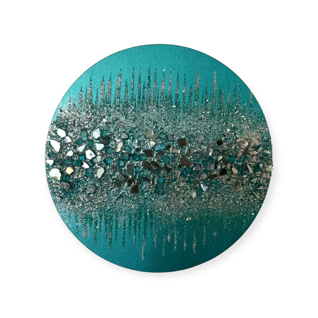 Teal Glitter Glass Painting, Teal Glitter Glass Art, Teal Painting ...