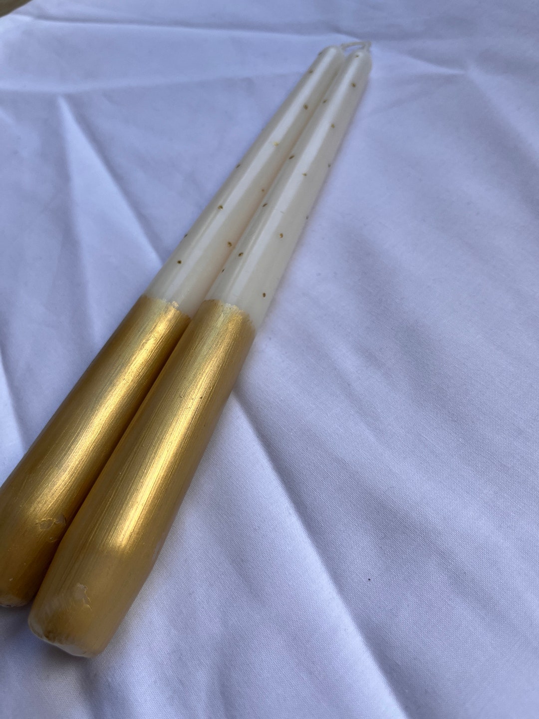 Hand Painted Solid Gold Block and Spotted Candle pair - Etsy