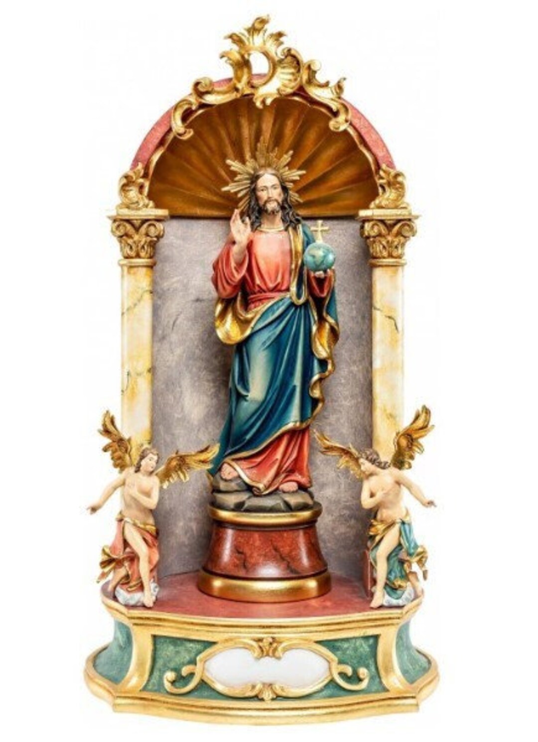 Statue of Jesus Salvador Mundi, in a Baroque Home Altar, Carved in ...