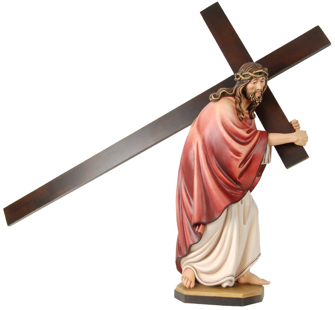 Statue of Jesus Christ With Cross, Carved in Val Gardena Wood and Hand ...