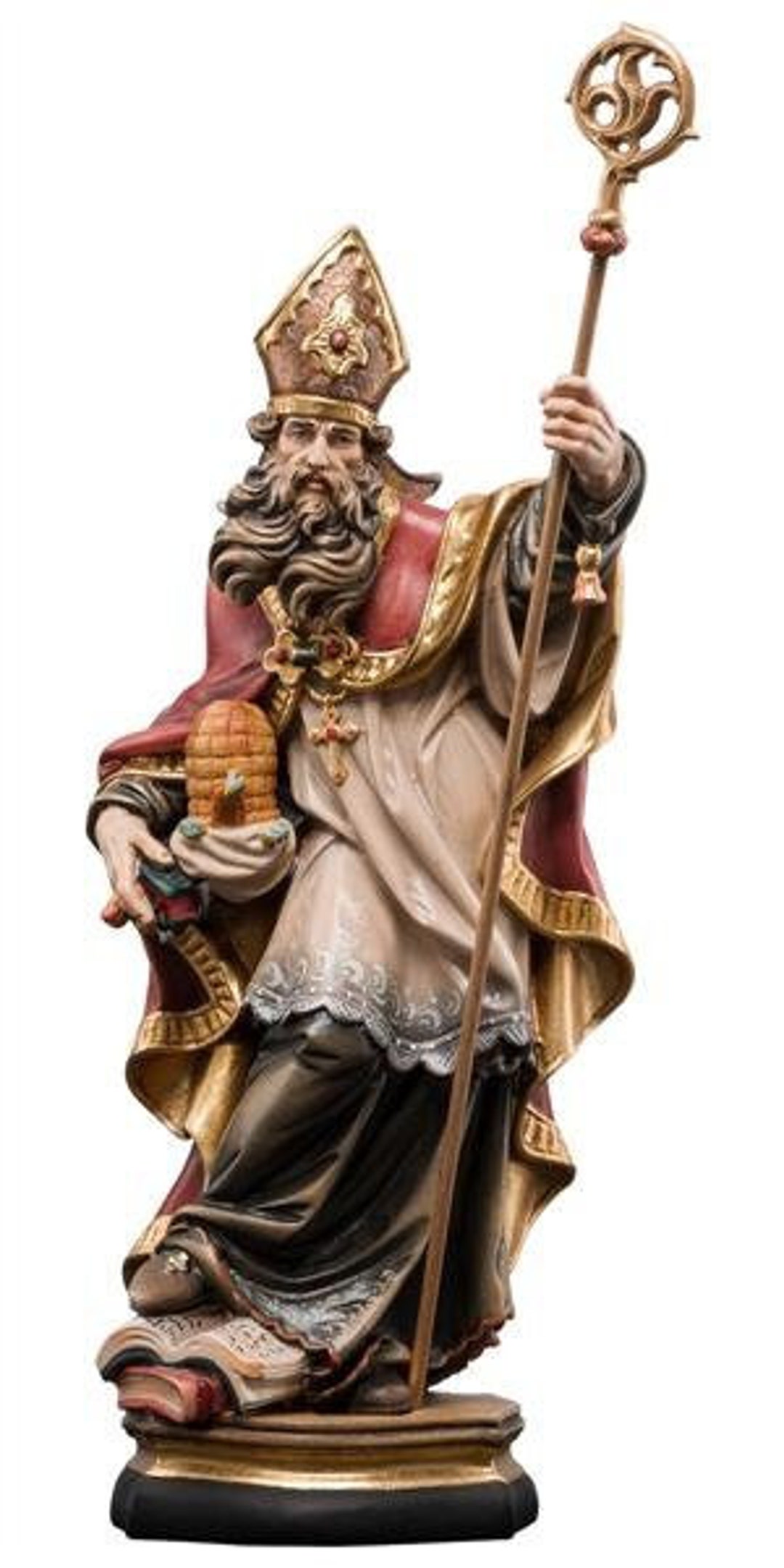 Statue of Saint Ambrose With a Beehive, Carved From Valgardena Wood and ...