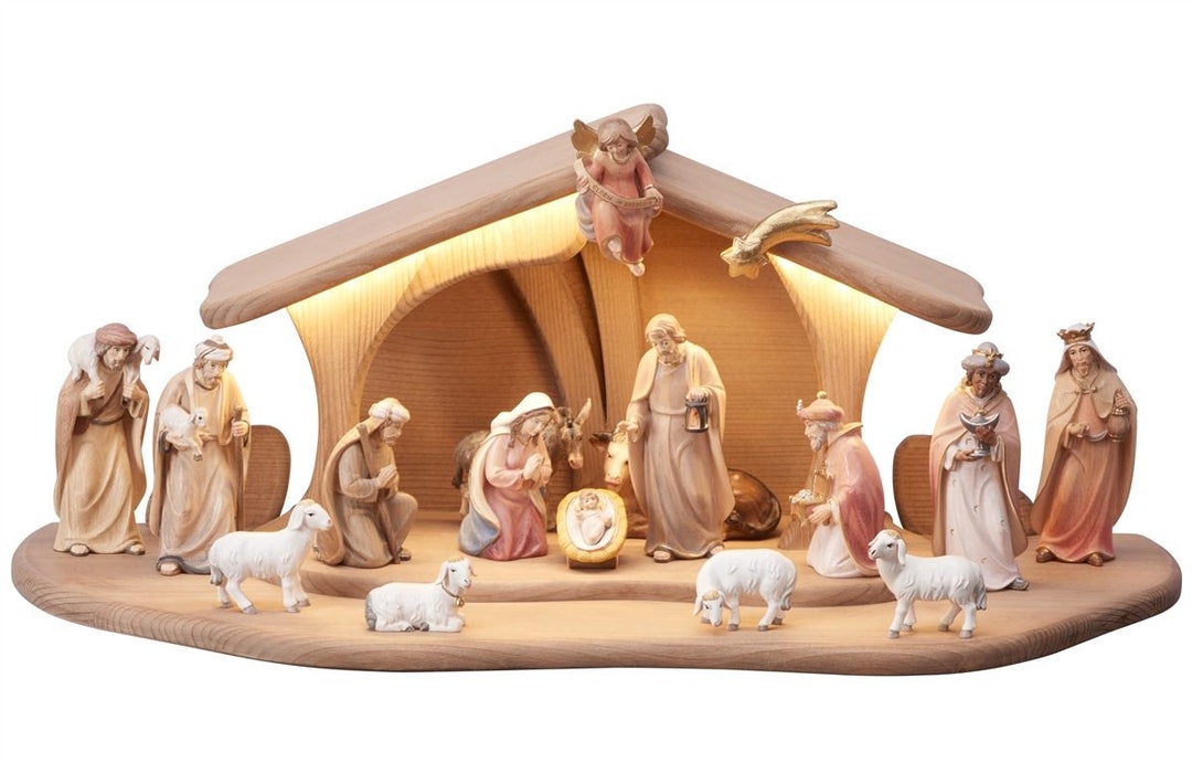 Complete Nativity Scene Ambiente Design 19 Pieces, Hut With Led Light ...