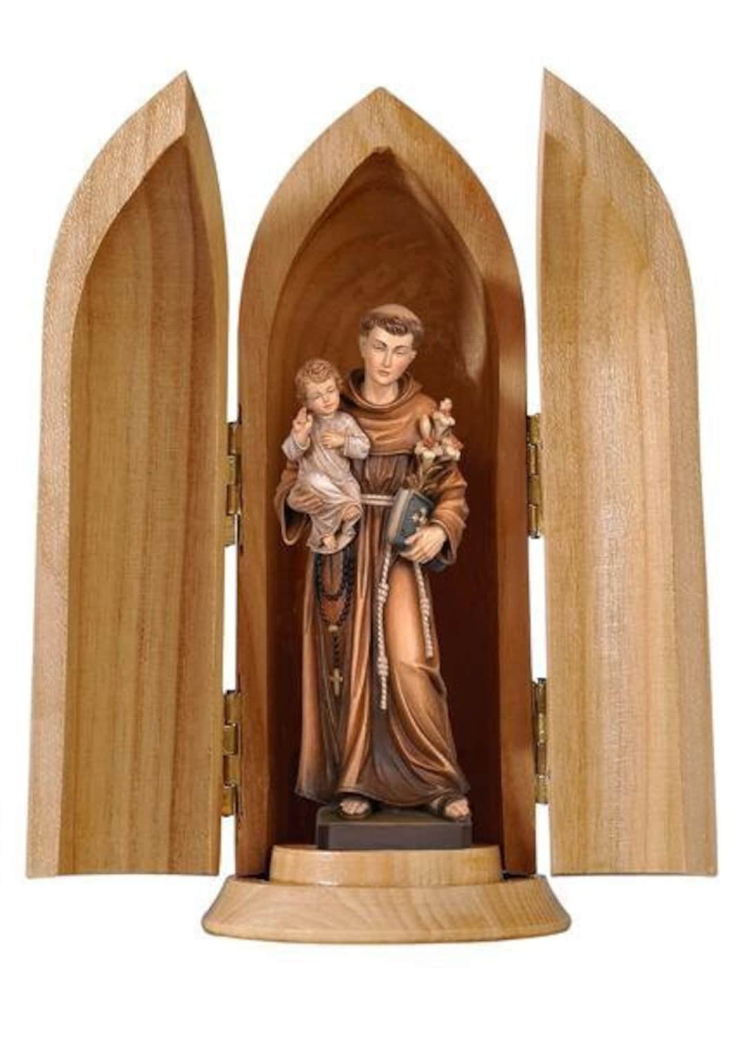 Statue of St. Anthony of Padua With Niche, Carved in Val Gardena Wood ...