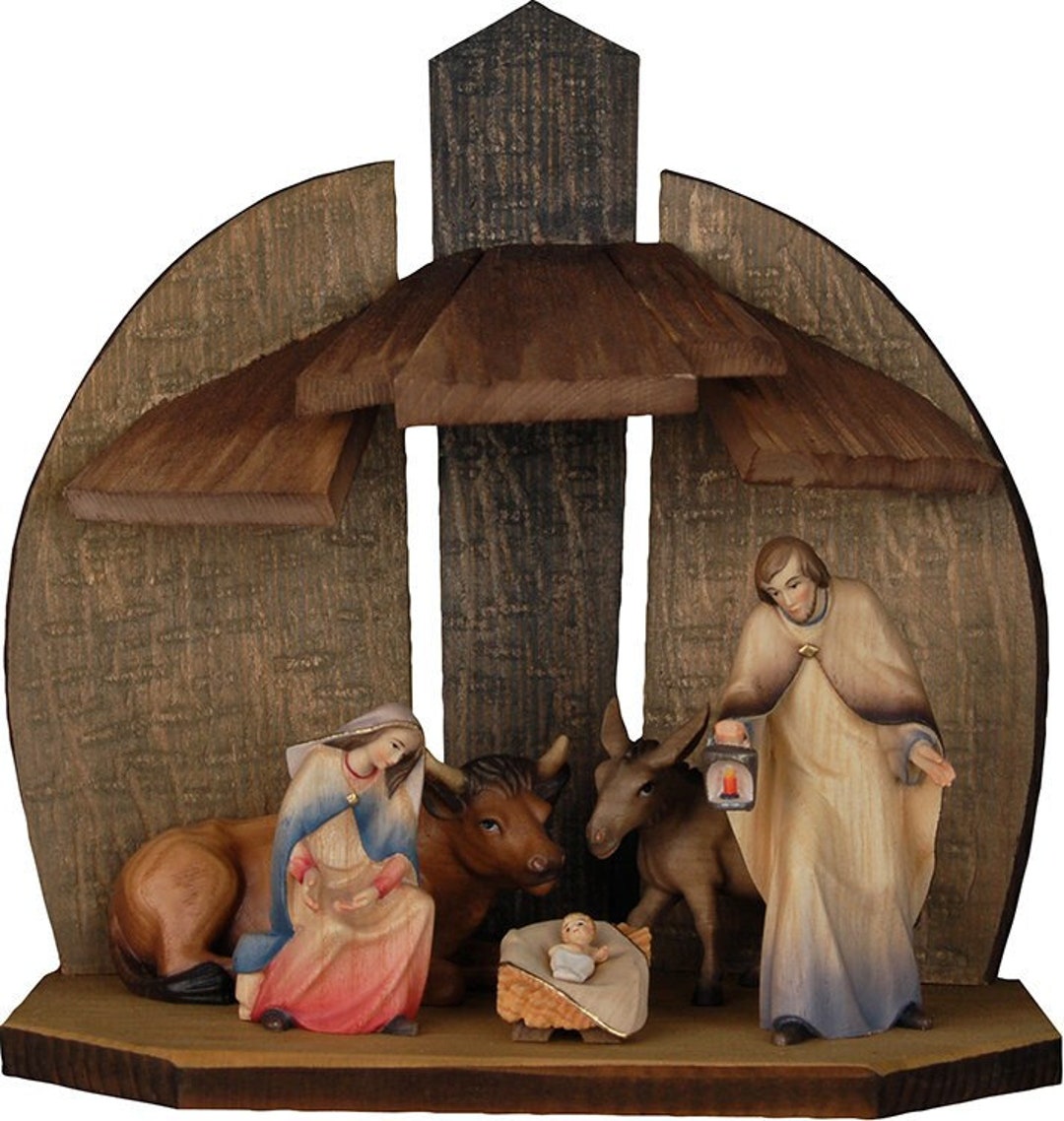 Complete Alpine Nativity Scene, Carved in Valgardena Wood, With Hut ...