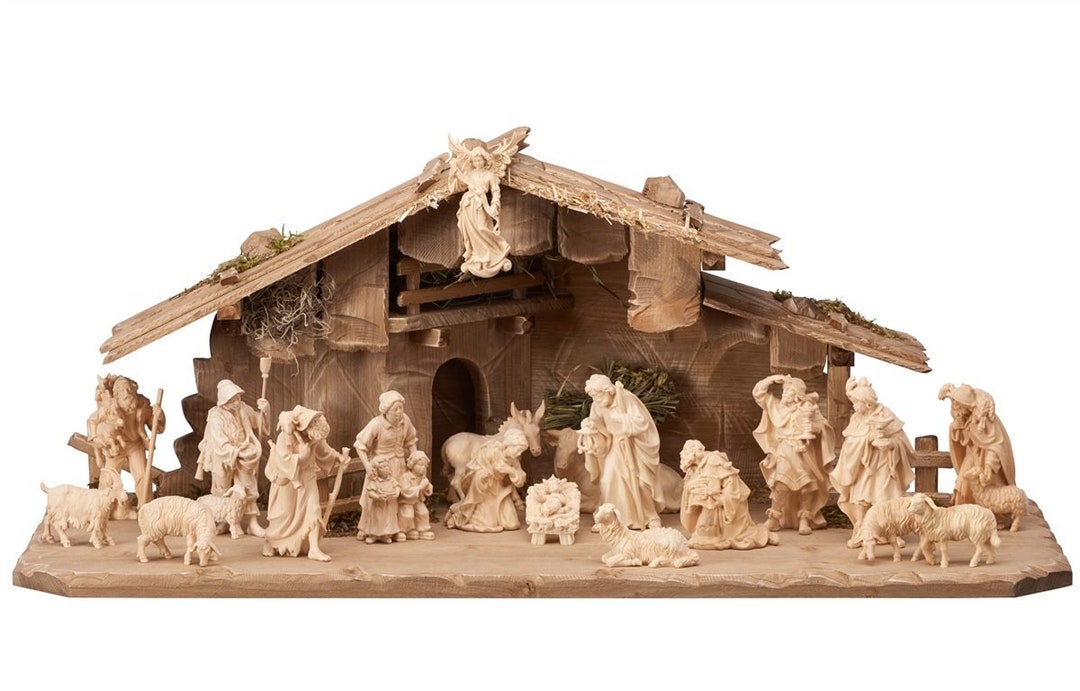 Alpine Nativity Scene Carved in Valgardena Pine Wood, 21 Pieces With ...