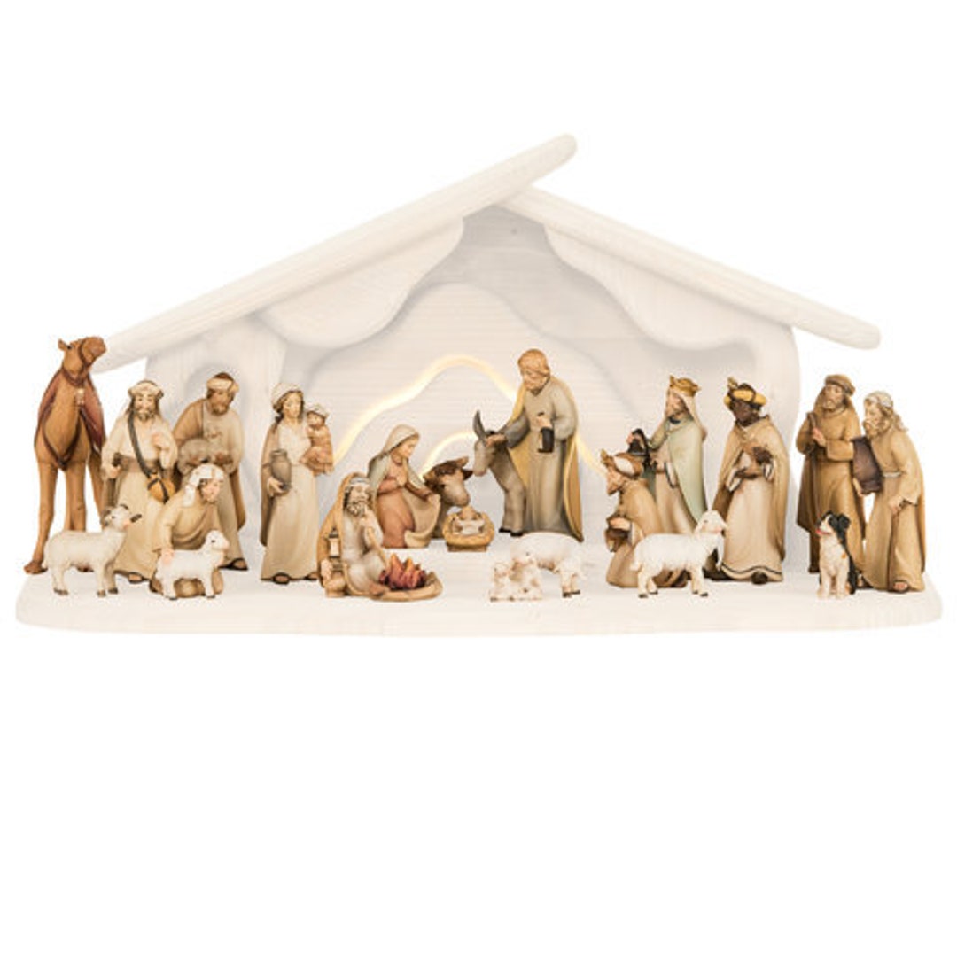Complete Nativity Scene 23 Pieces (without Stable) Carved in Valgardena ...